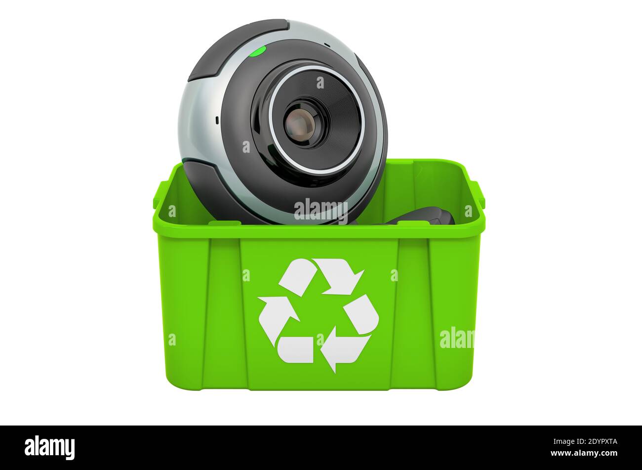 Recycling trashcan with webcam, 3D rendering isolated on white ...
