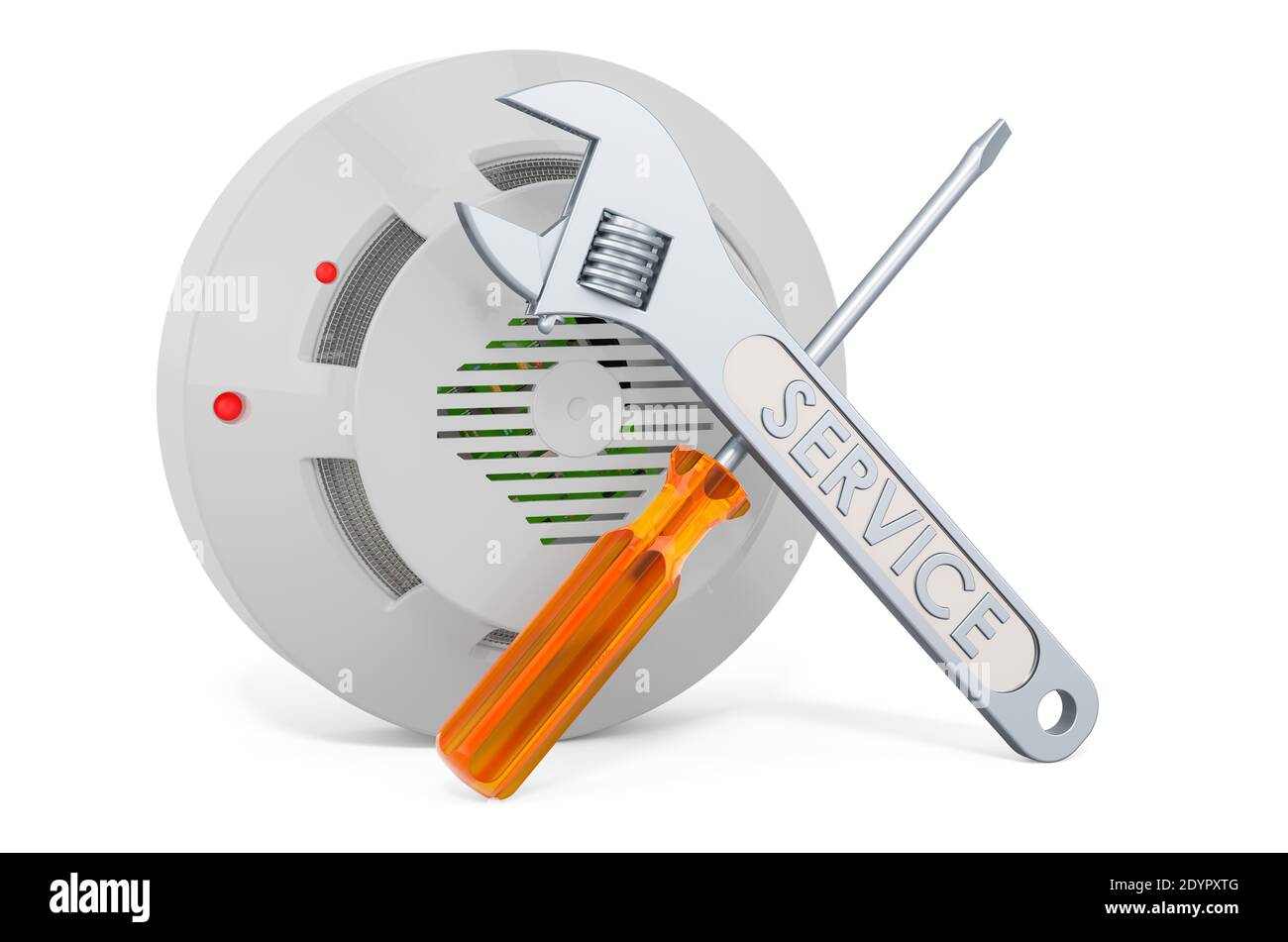 Service and repair of fire and flame detector, 3D rendering isolated on ...