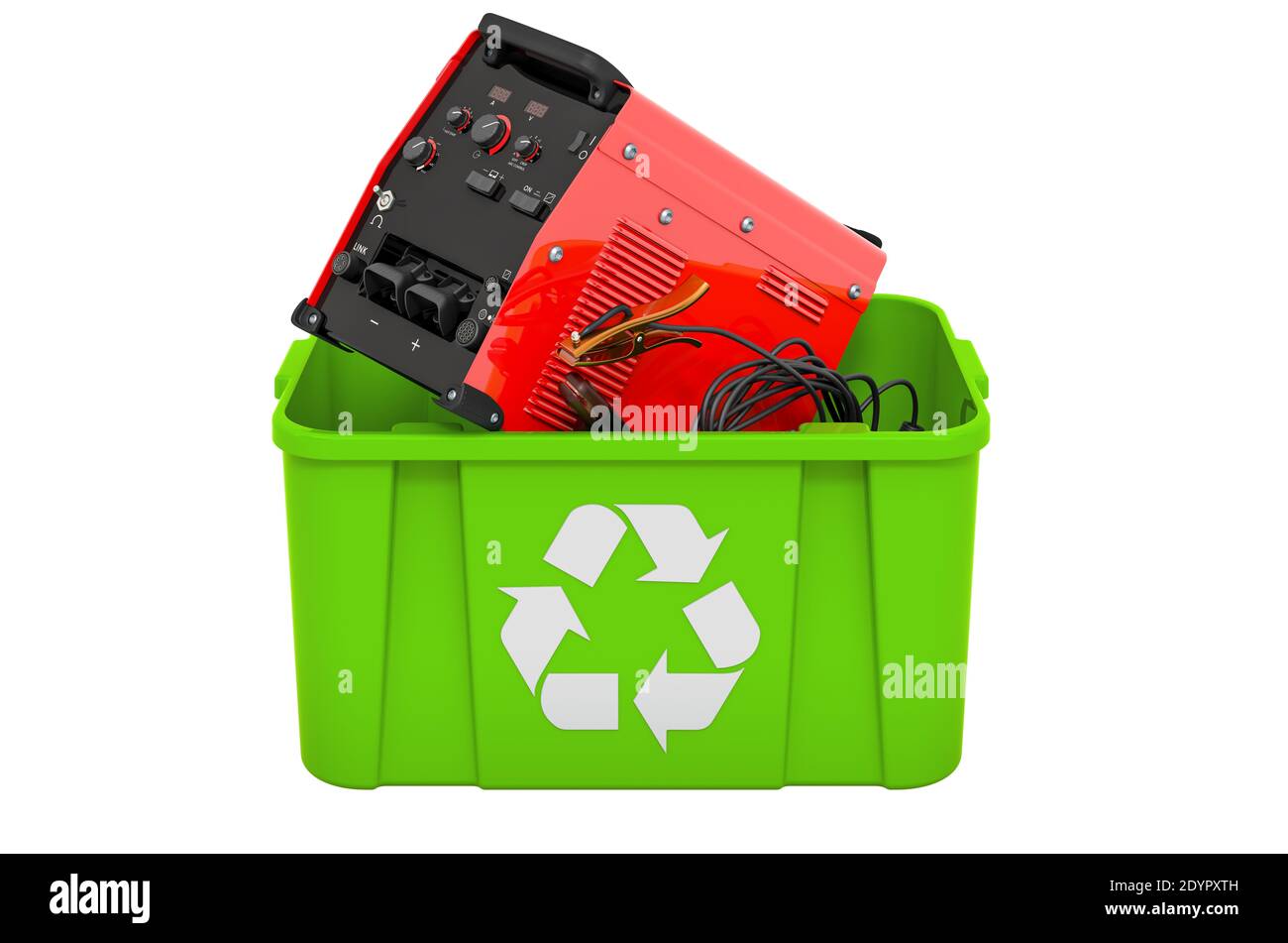 Recycling trashcan with multi-process welder machine, 3D rendering ...