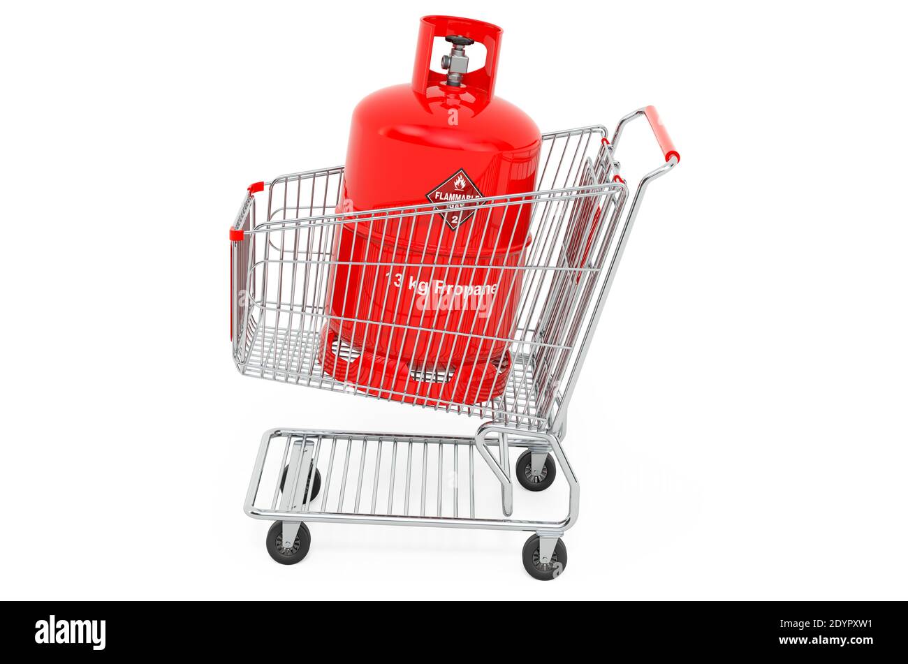 Shopping cart with propane cylinder with compressed gas, 3D rendering ...