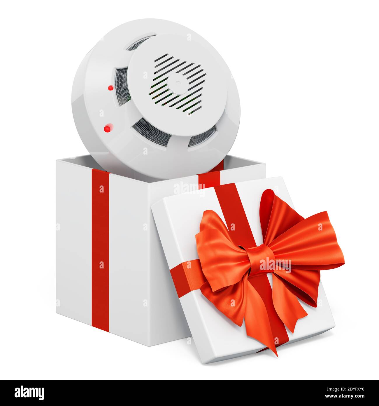 Fire and flame detector inside gift box, present concept. 3D rendering ...