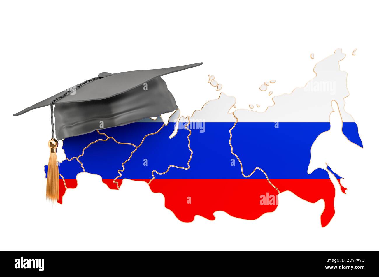 Education in Russia concept. Russian map with graduate cap, 3D ...