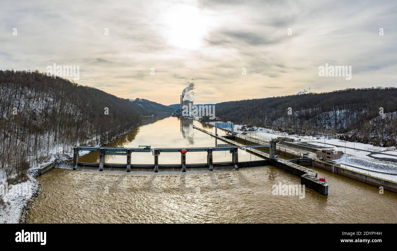 Aerial drone view of the Fort Martin coal powered power station near ...