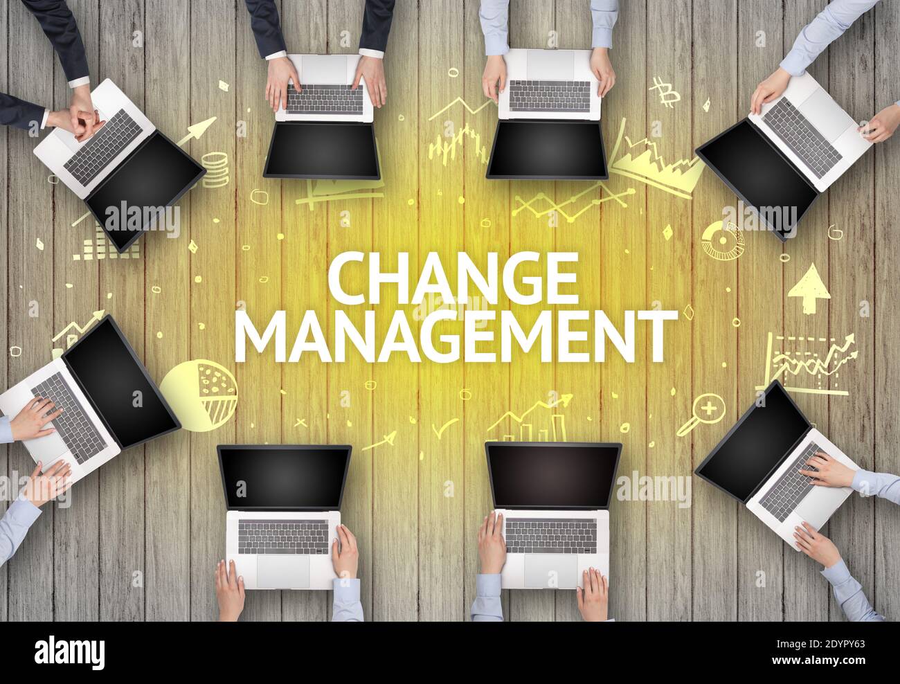 Group of Busy People Working in an Office with CHANGE MANAGEMENT ...