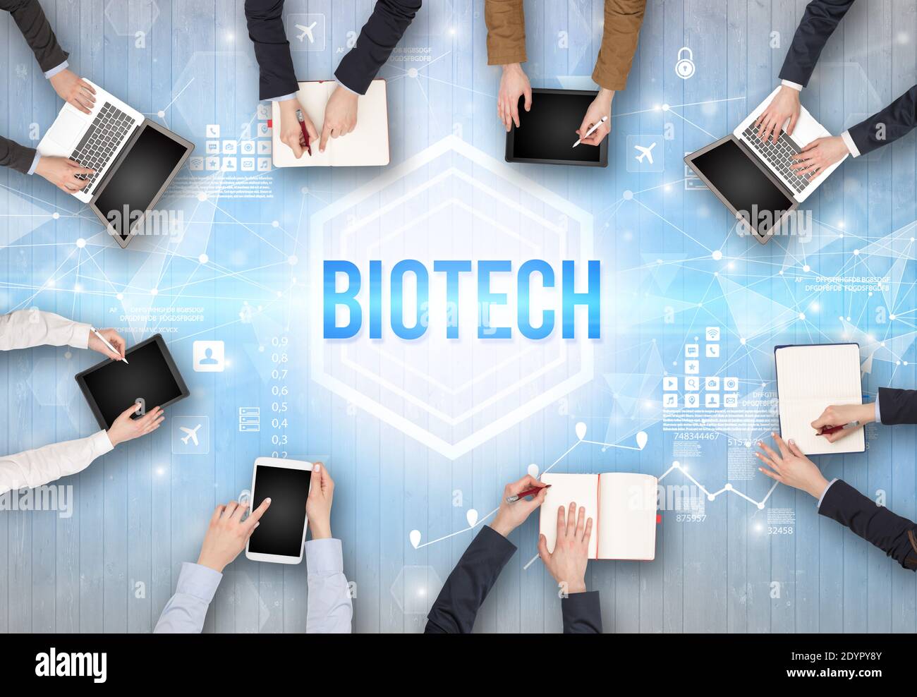 Group of Busy People Working in an Office with BIOTECH inscription ...