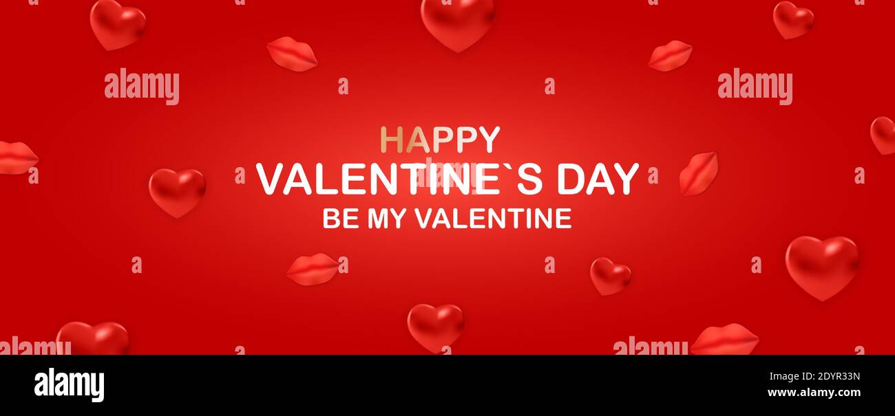 Valentine's Day Background Design with Realistic Lips and Heart ...