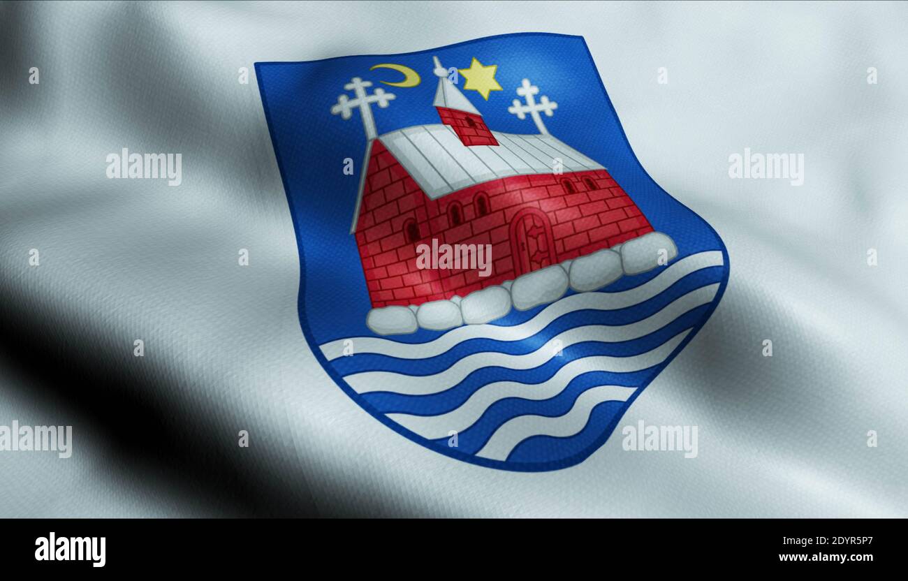 3D Illustration of a waving Denmark city flag of Slangerup Stock Photo ...