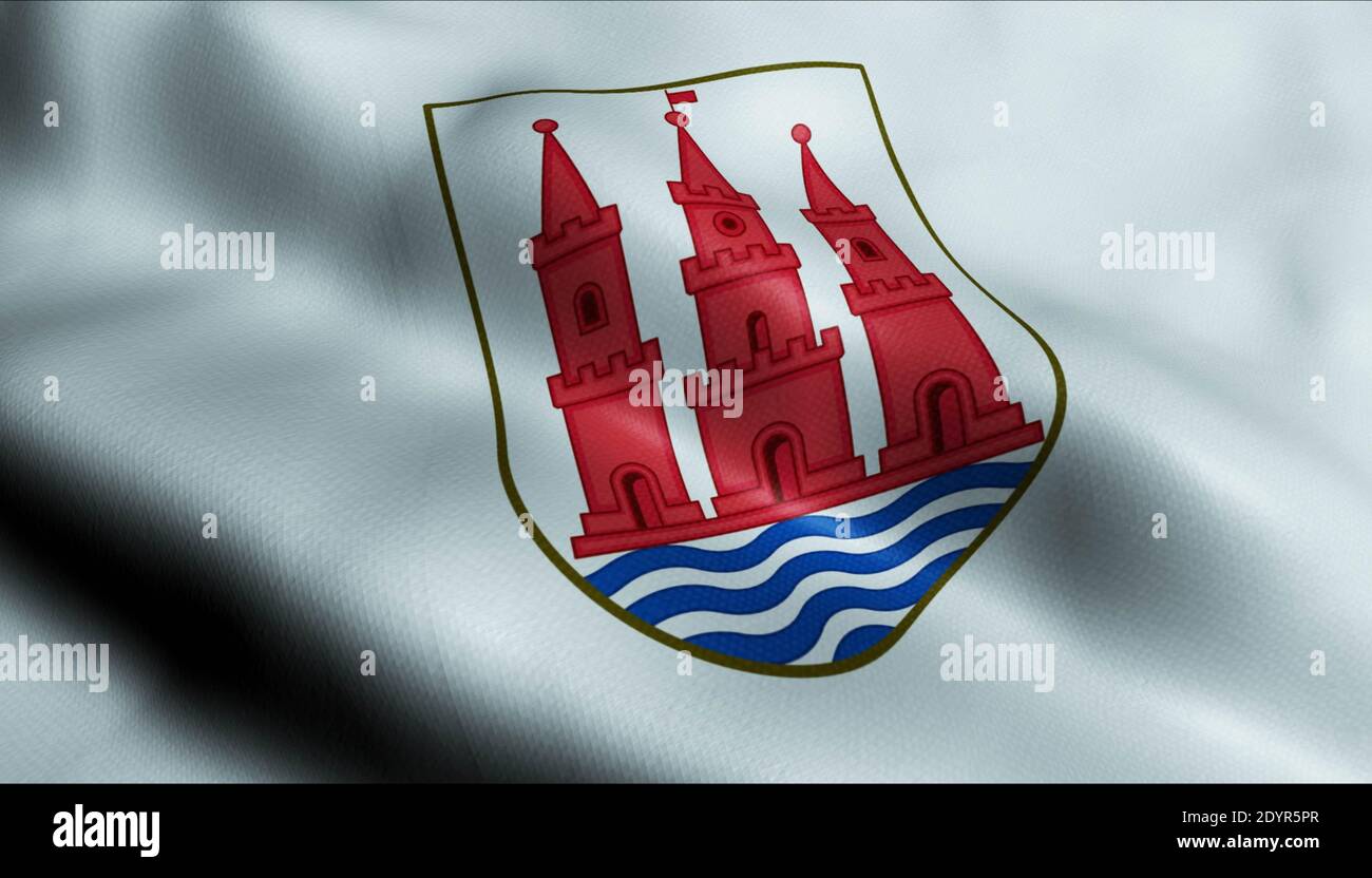 3D Illustration of a waving Denmark city flag of Skanderborg Stock ...