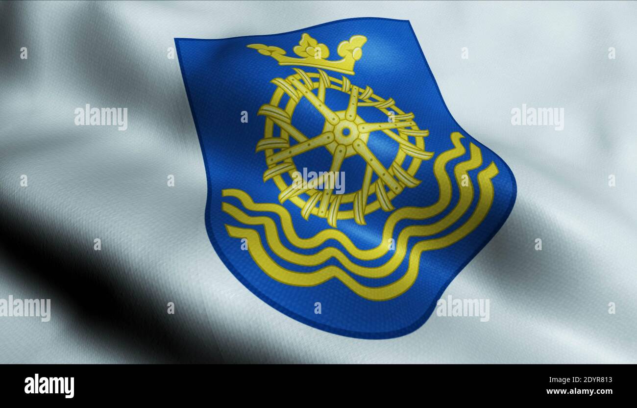 3D Illustration of a waving Denmark city flag of Frederiksvaerk Stock ...