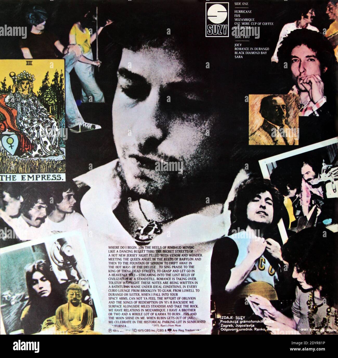 Bob Dylan: 1975. LP back cover: Desire Stock Photo - Alamy