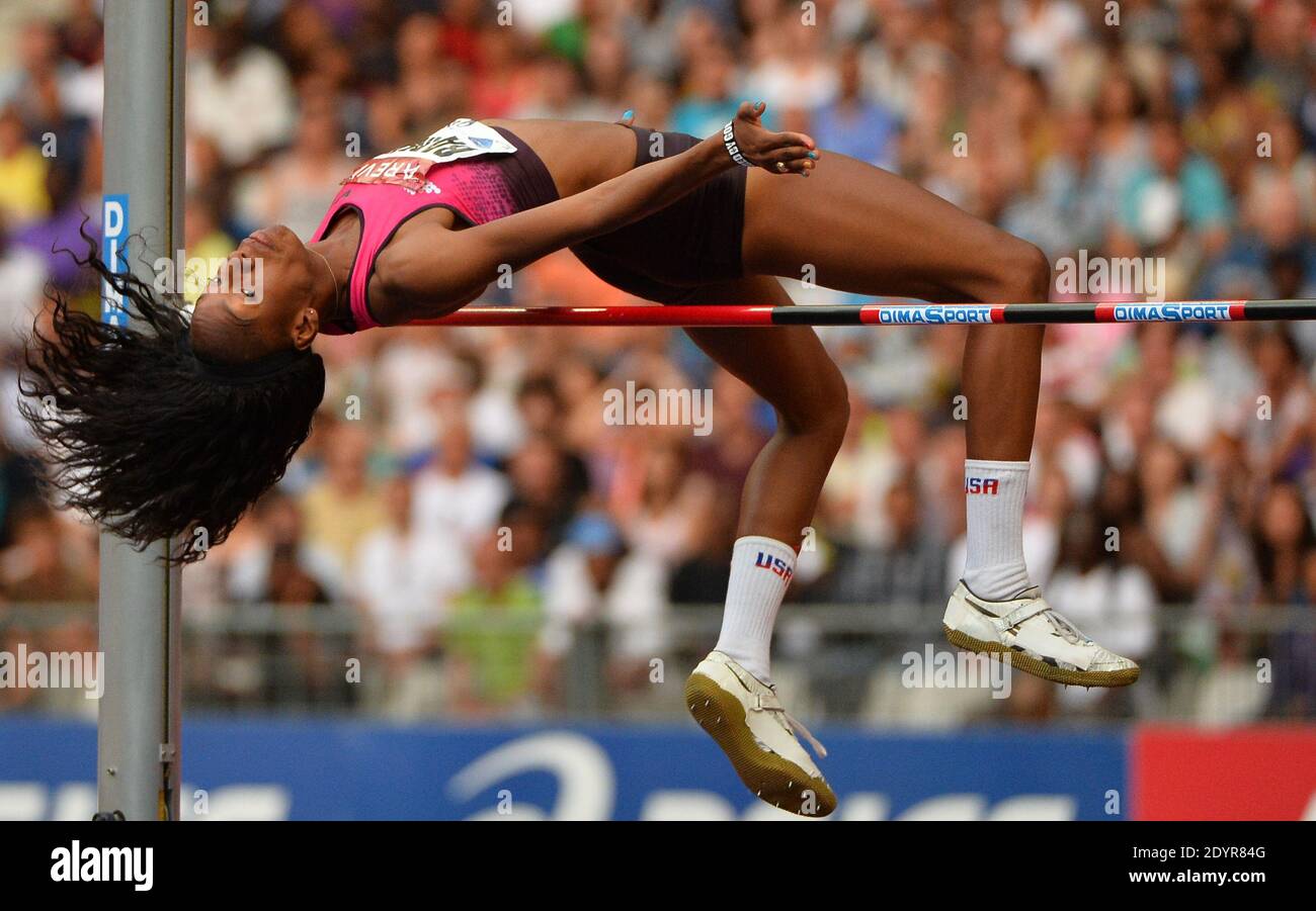 USA's Brigetta Barrett competes in the Women's High Jump at the IAAF ...