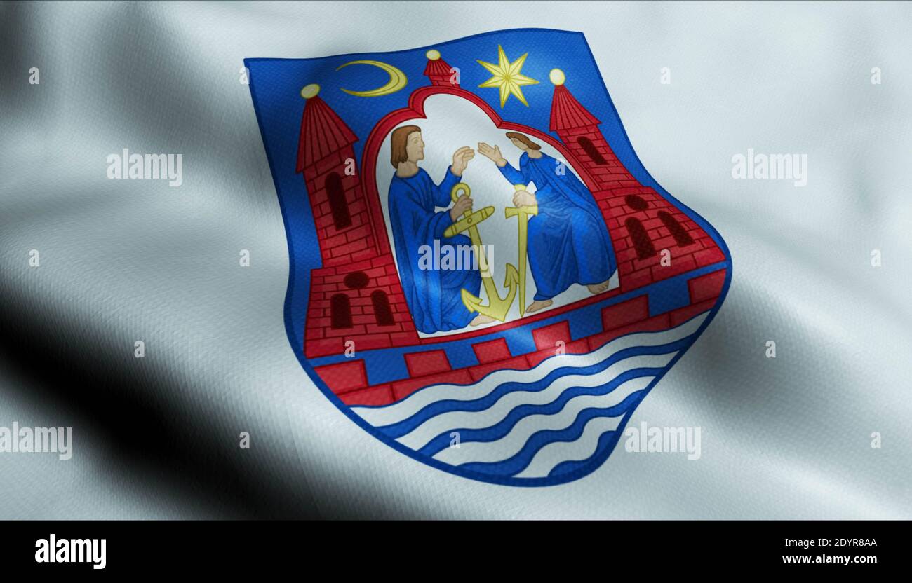 3D Illustration of a waving Denmark city flag of Aarhus Stock Photo - Alamy