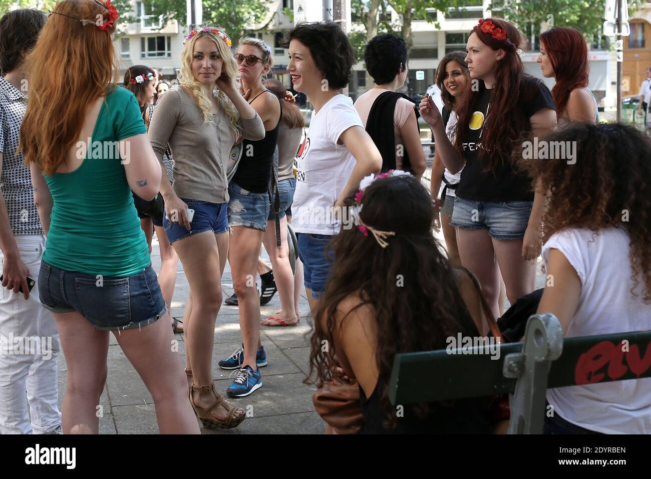 Leader of feminist organization Femen, Inna Shevchenko poses with other activists in front of a ...