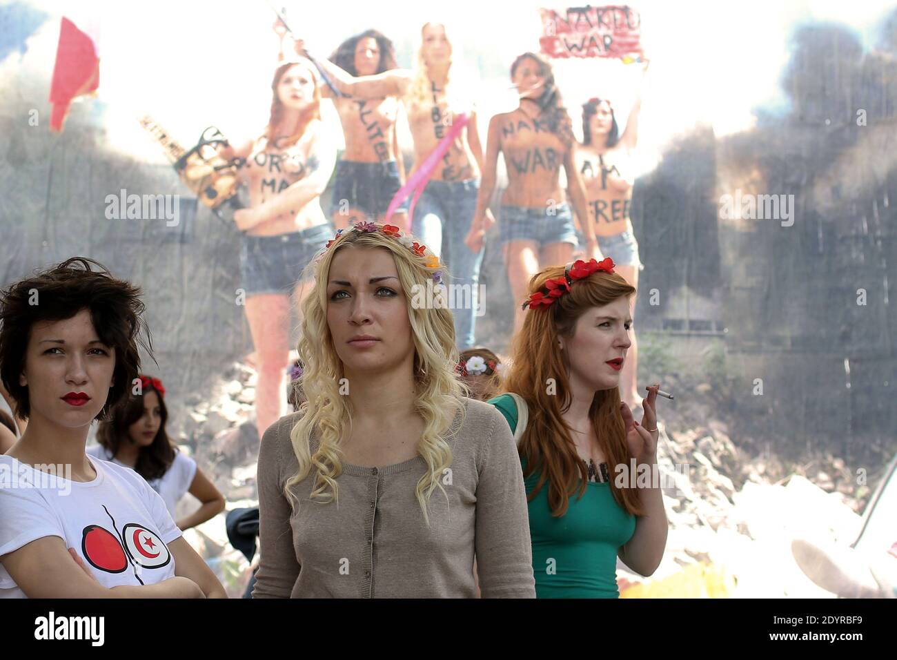 Leader of feminist organization Femen, Inna Shevchenko poses with other activists in front of a ...
