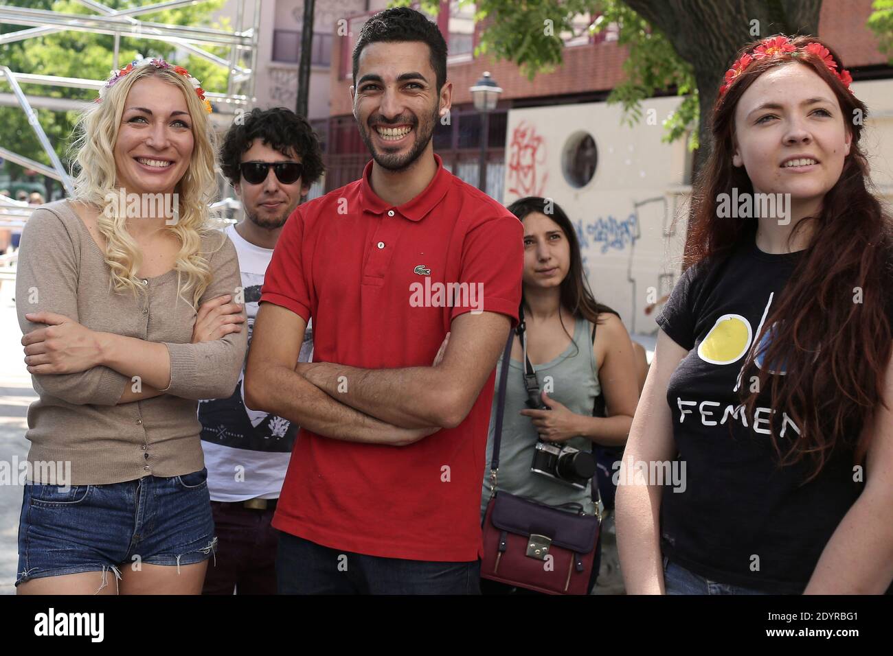 Leader of feminist organization Femen, Inna Shevchenko poses with other activists and French ...