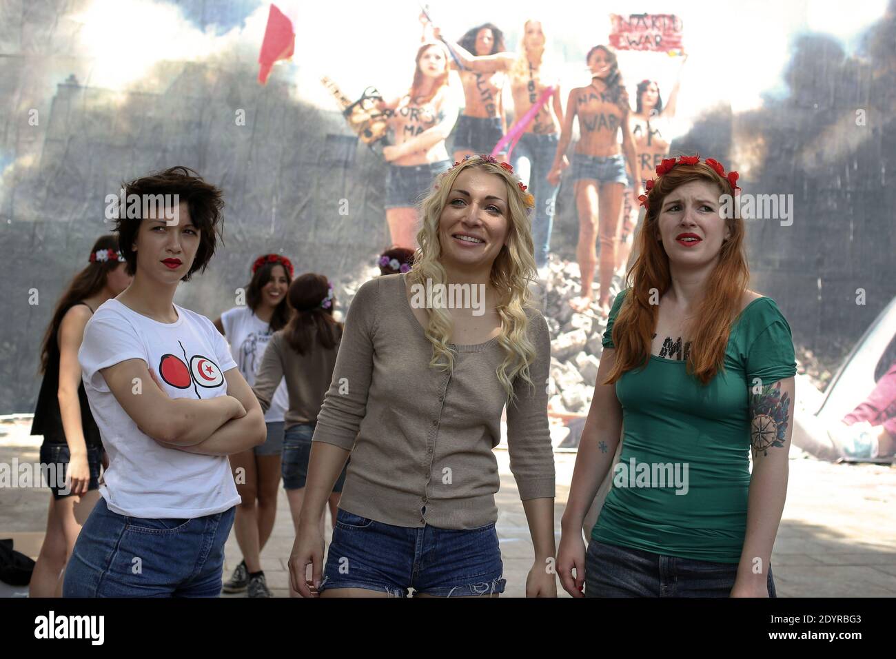 Leader of feminist organization Femen, Inna Shevchenko poses with other activists in front of a ...