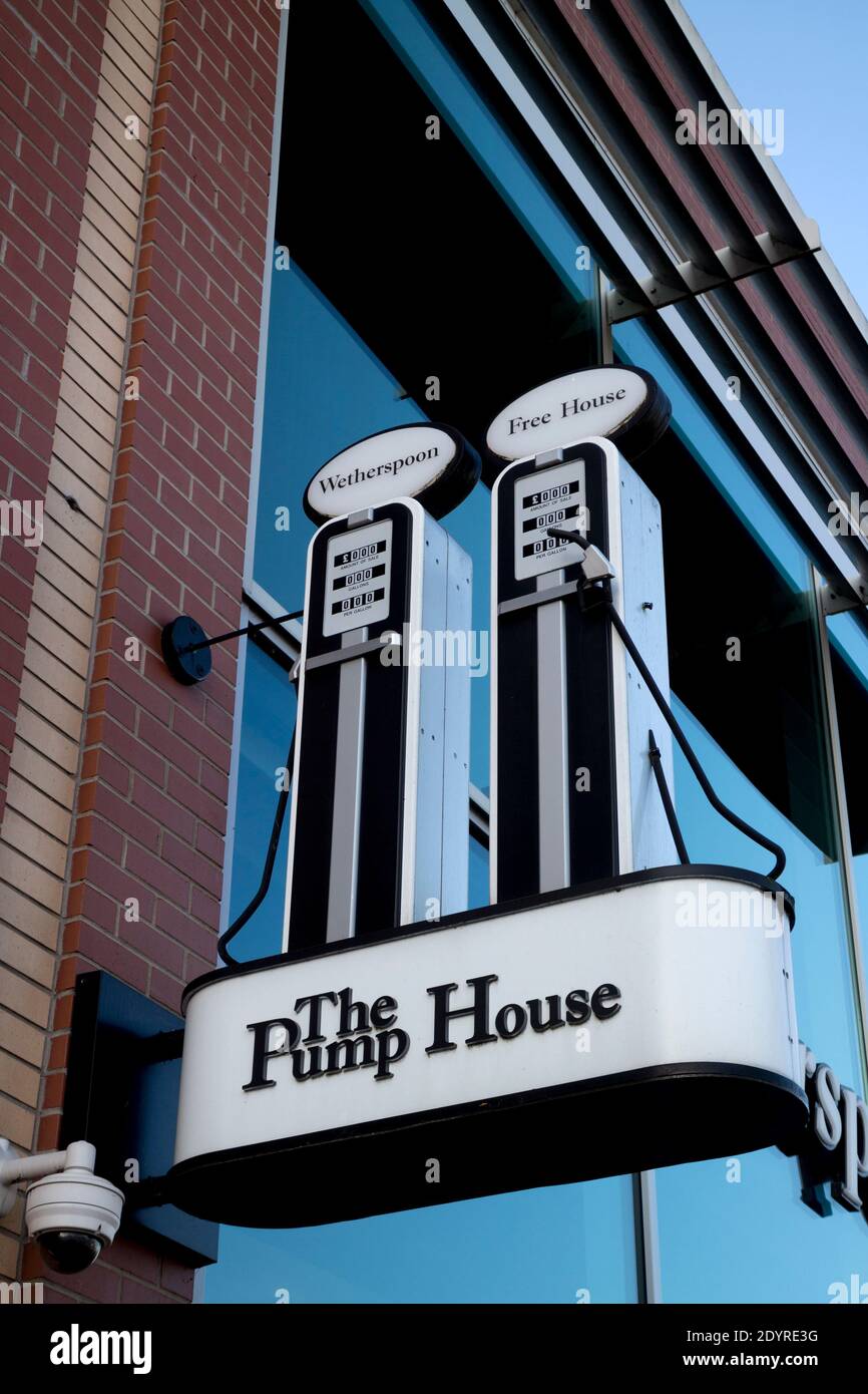 The Pump House Wetherspoon`s pub sign, Stratford Road, Shirley, West ...