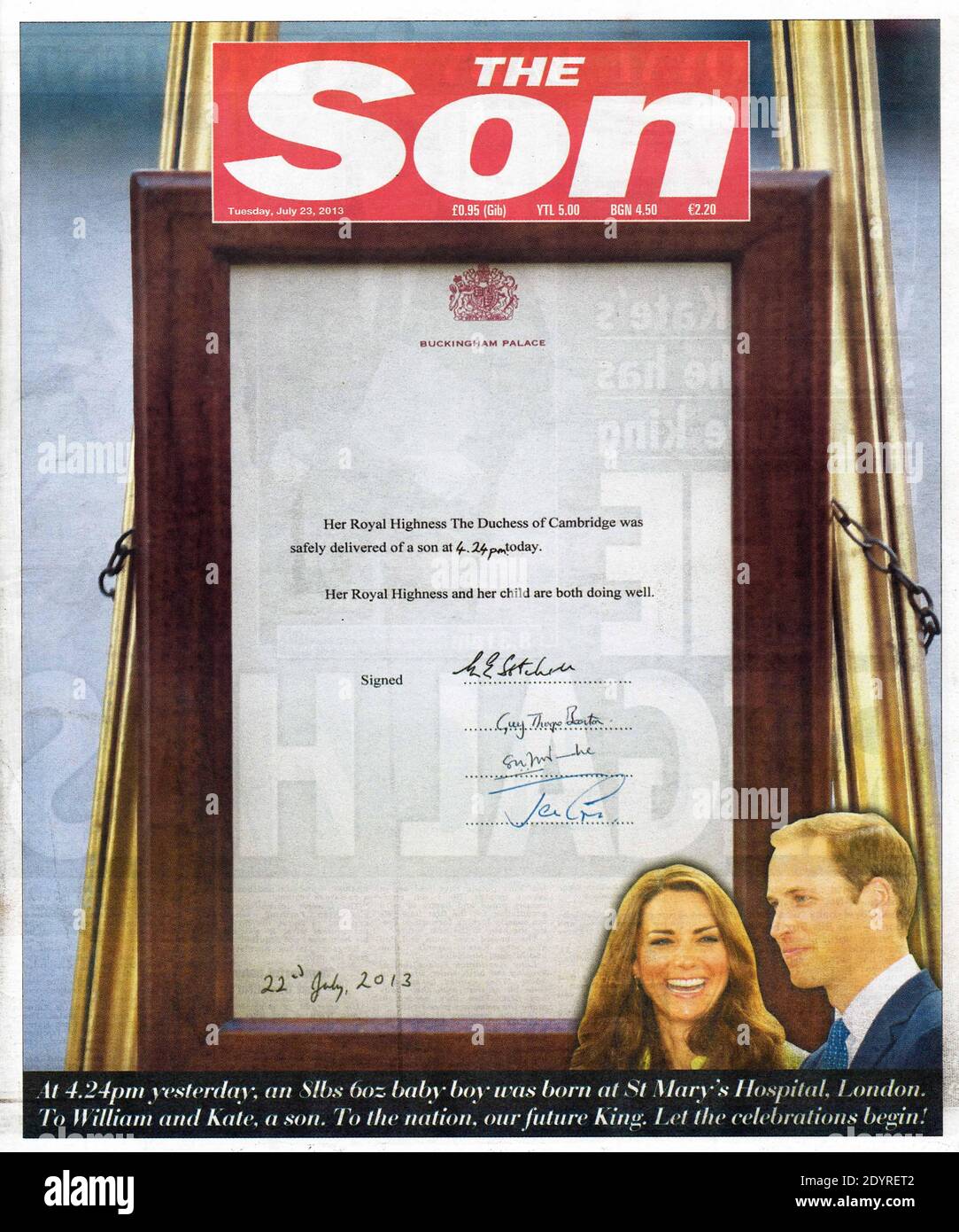 The Sun Front page issued on dated Tuesday, July 23, 2013. UK’s iconic ...