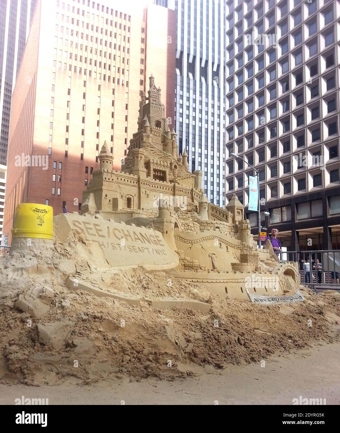 A sand castle by artist Matt Long on the street of Manhattan near The ...