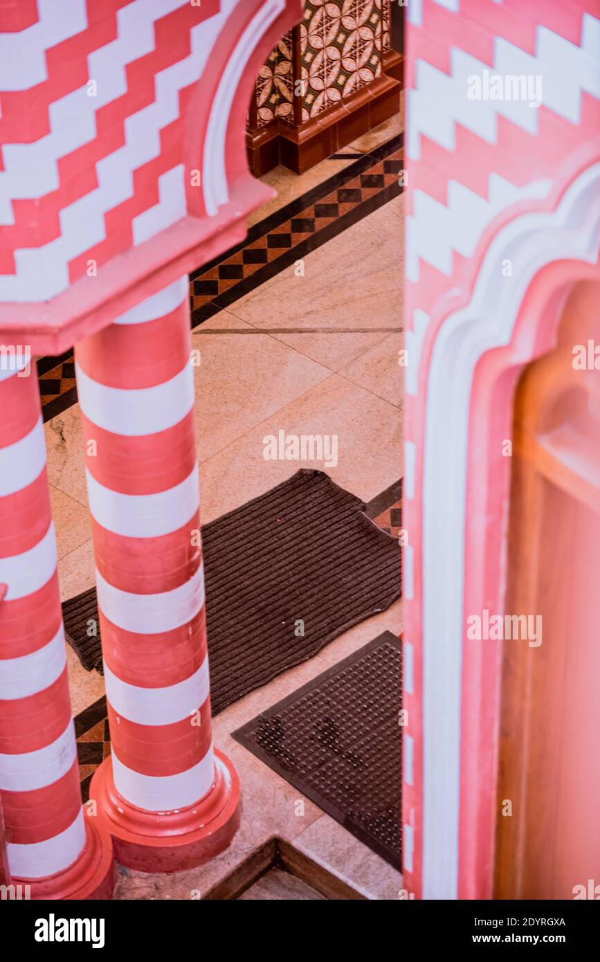 COLOMBO, SRI LANKA - 03-04-2019 : The decorative red-and-white facade ...