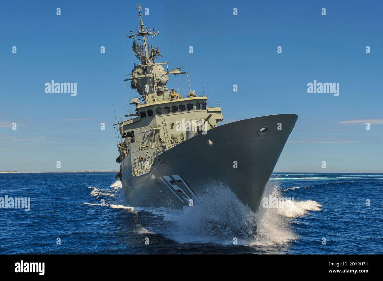 The Australian naval Frigate HMAS Perth at sea undergoing fast sea ...