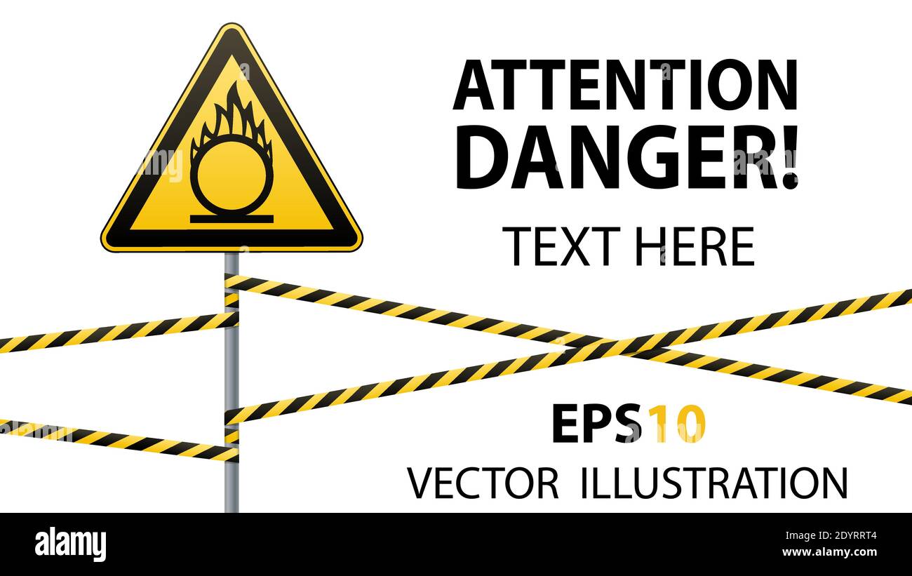 Caution oxidizer. Safety sign. Safety at work. Yellow triangle with ...