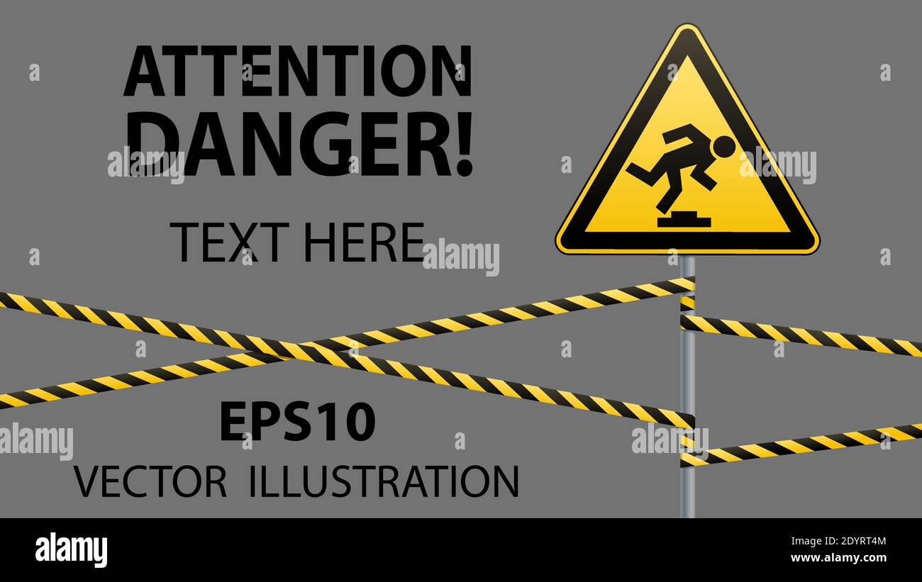 Caution, low-noticeable obstacle. Safety sign. Yellow triangle with ...