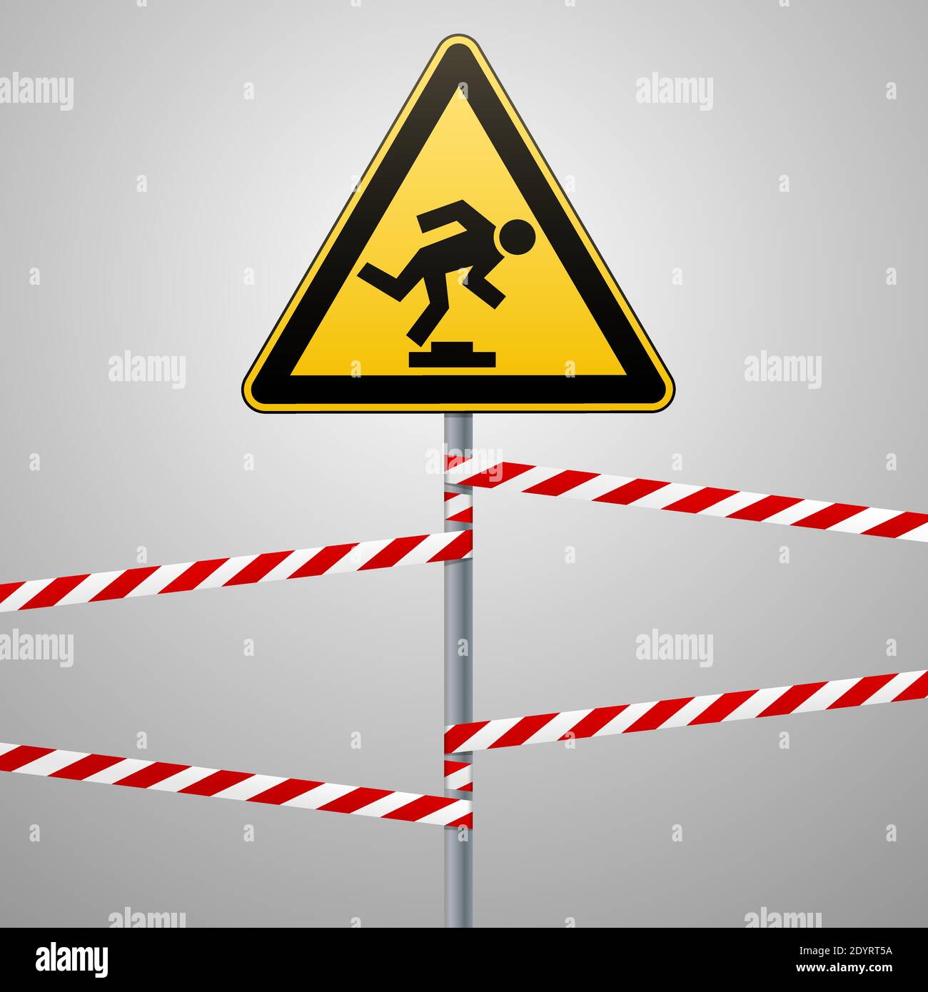Caution, low-noticeable obstacle. Safety sign. Yellow triangle with ...