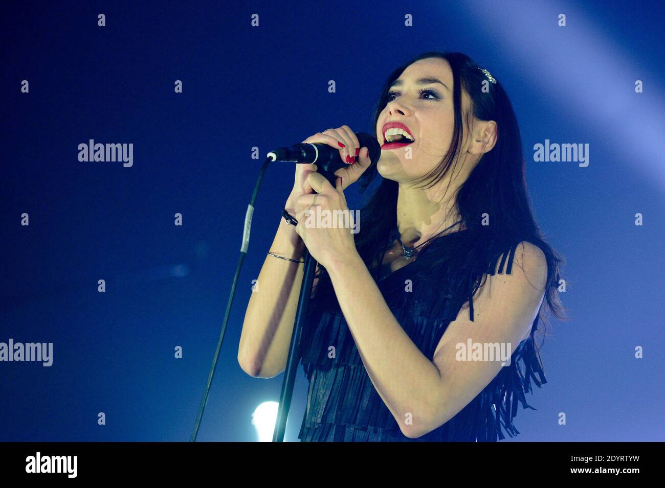 French singer Olivia Ruiz performs live on stage with her band at the ...