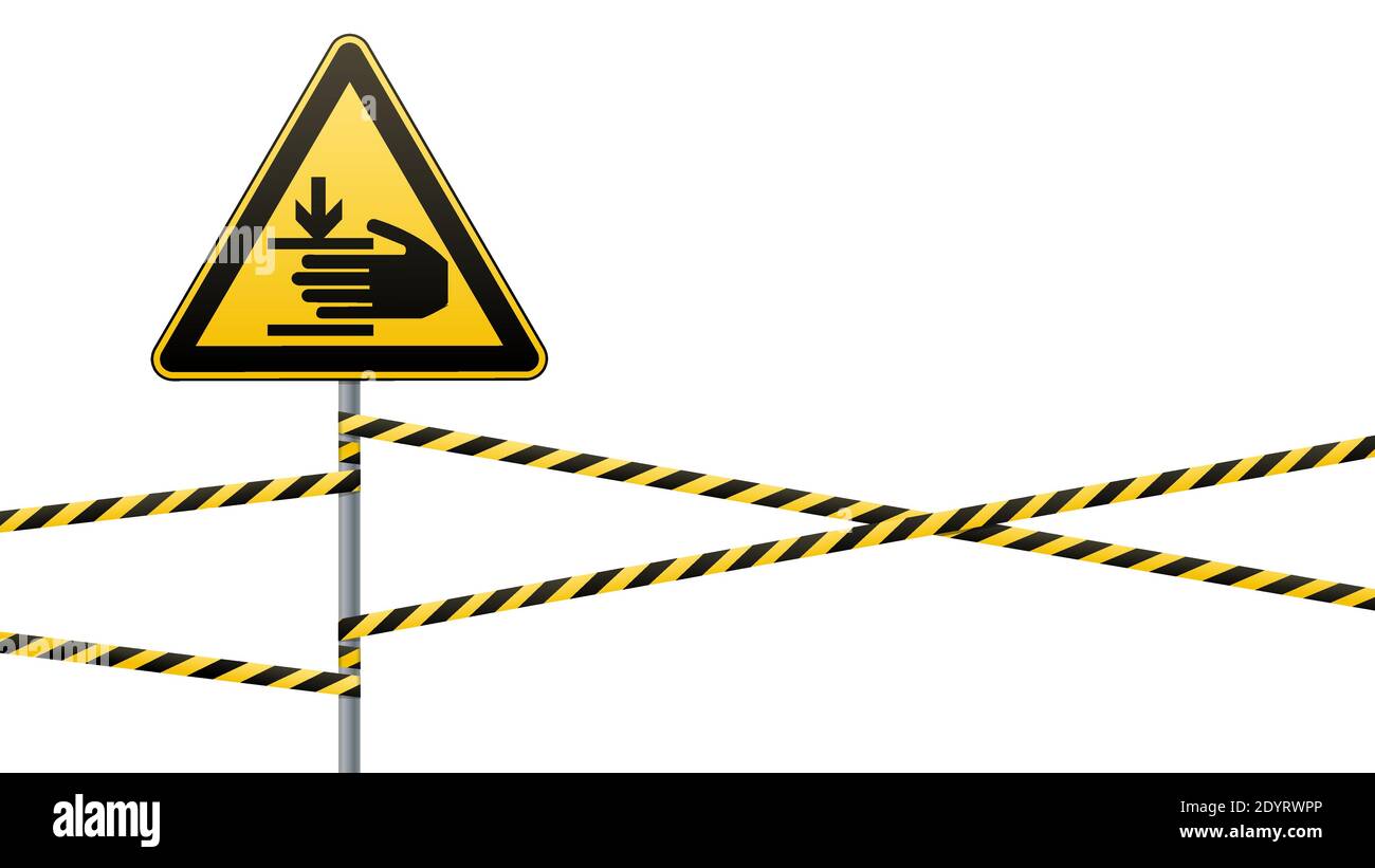 Caution, hands may be injured. Warning sign safety. Attention is ...