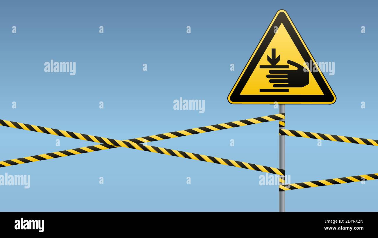 Caution, hands may be injured. Warning sign safety. Attention is ...