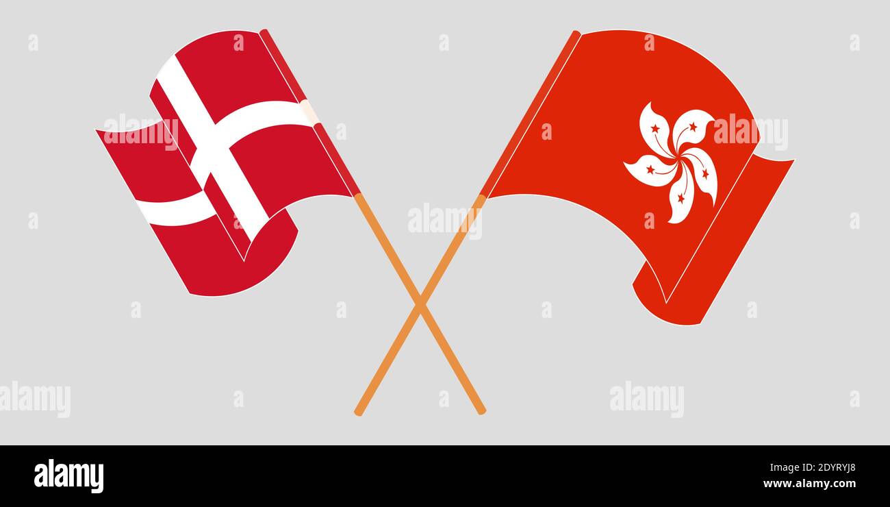 Crossed and waving flags of Hong Kong and Denmark. Vector illustration ...