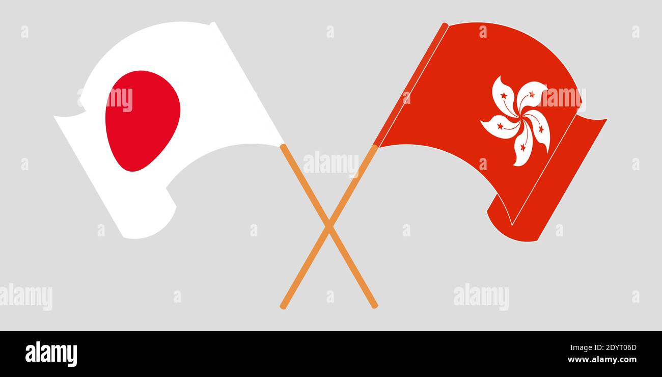 Crossed and waving flags of Hong Kong and Japan. Vector illustration ...