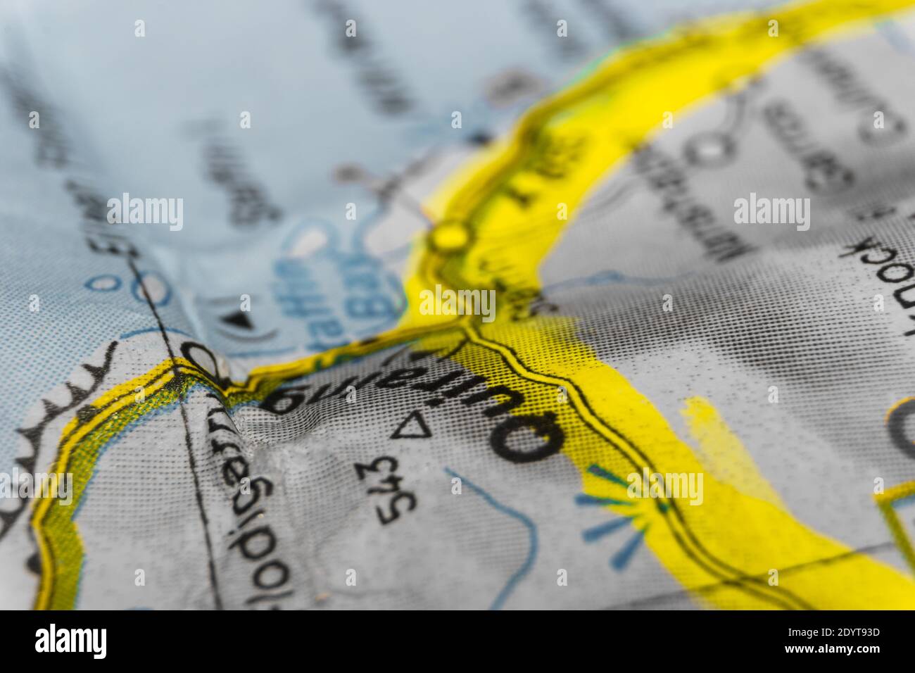 Detail of a road map of scotland marked with text marker area Quiraing ...