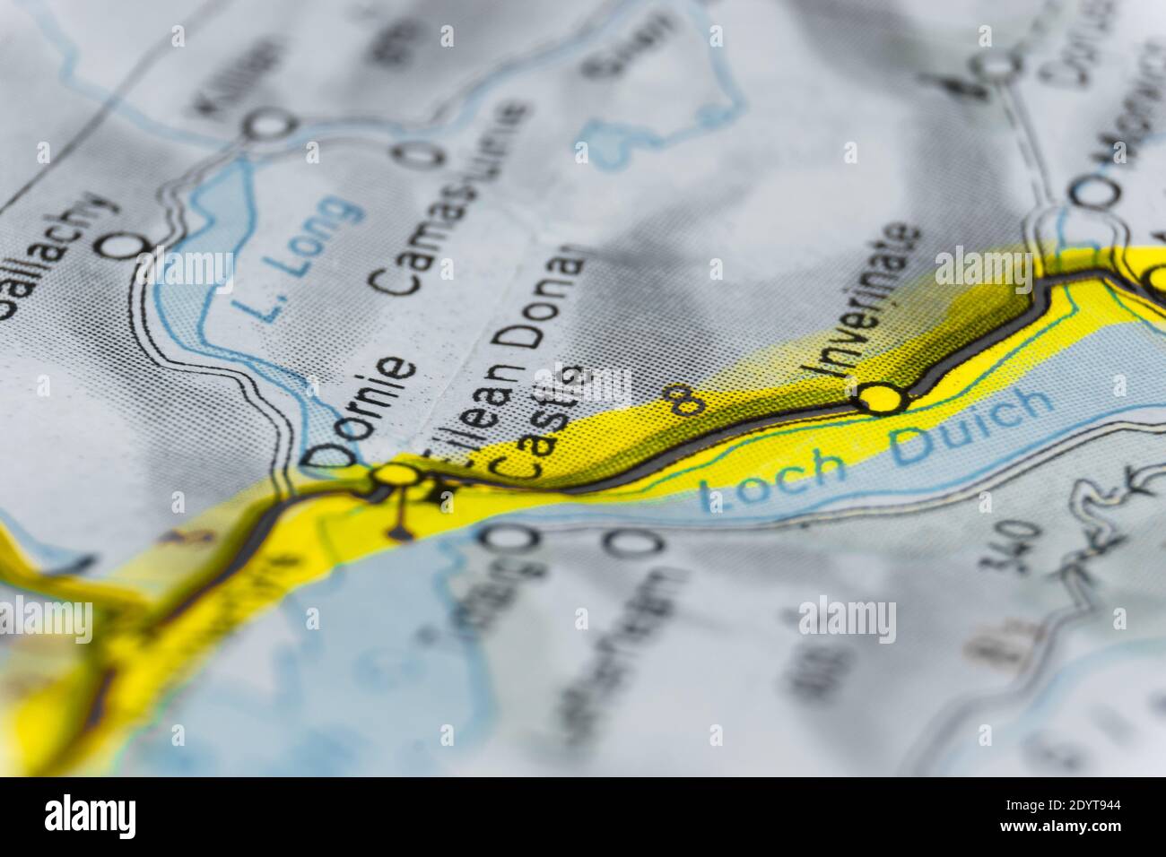 Detail of a road map of scotland marked with text marker area Loch ...