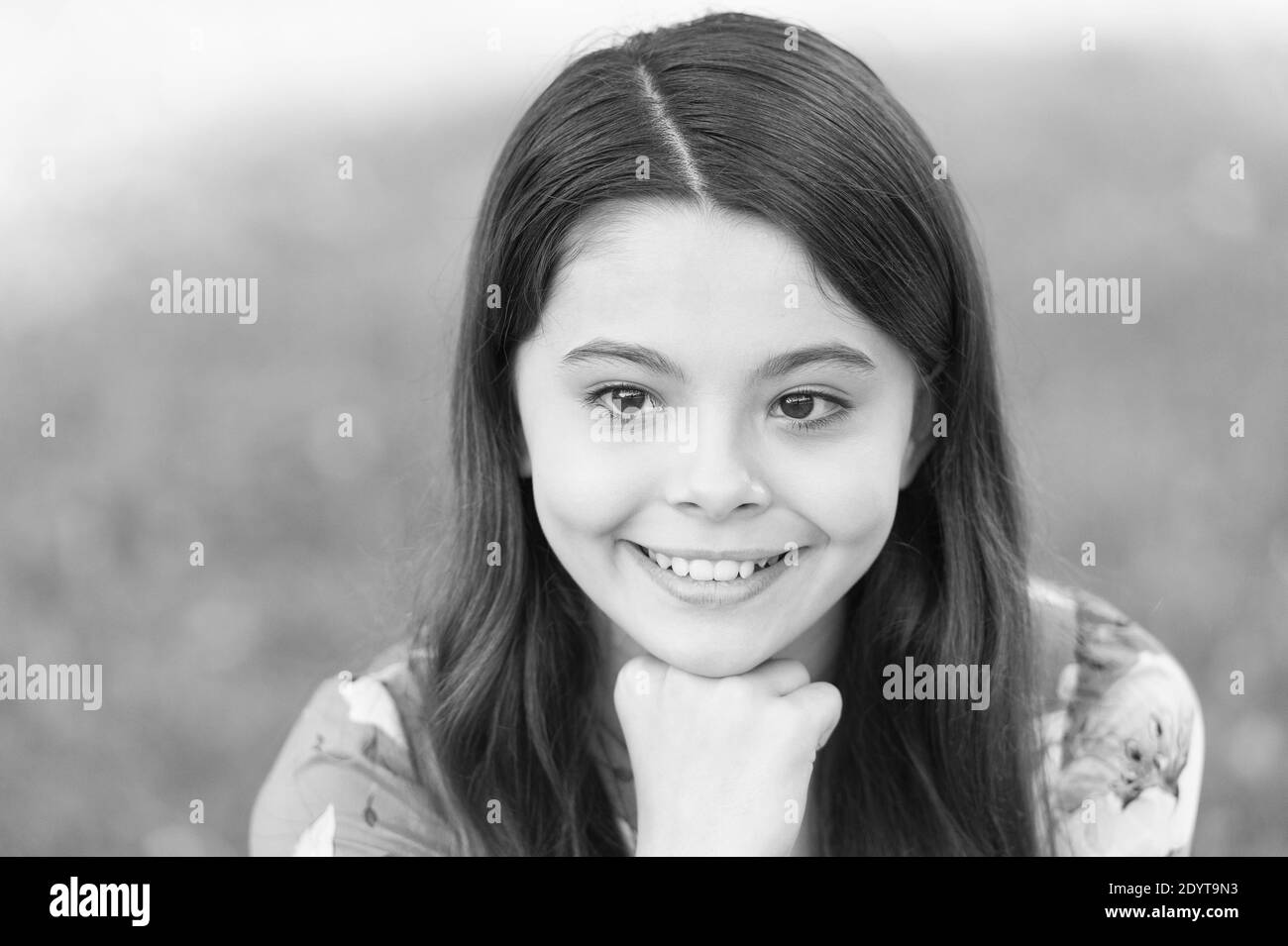 When you smile you feel good. Happy girl smile on sunny outdoor. Little ...