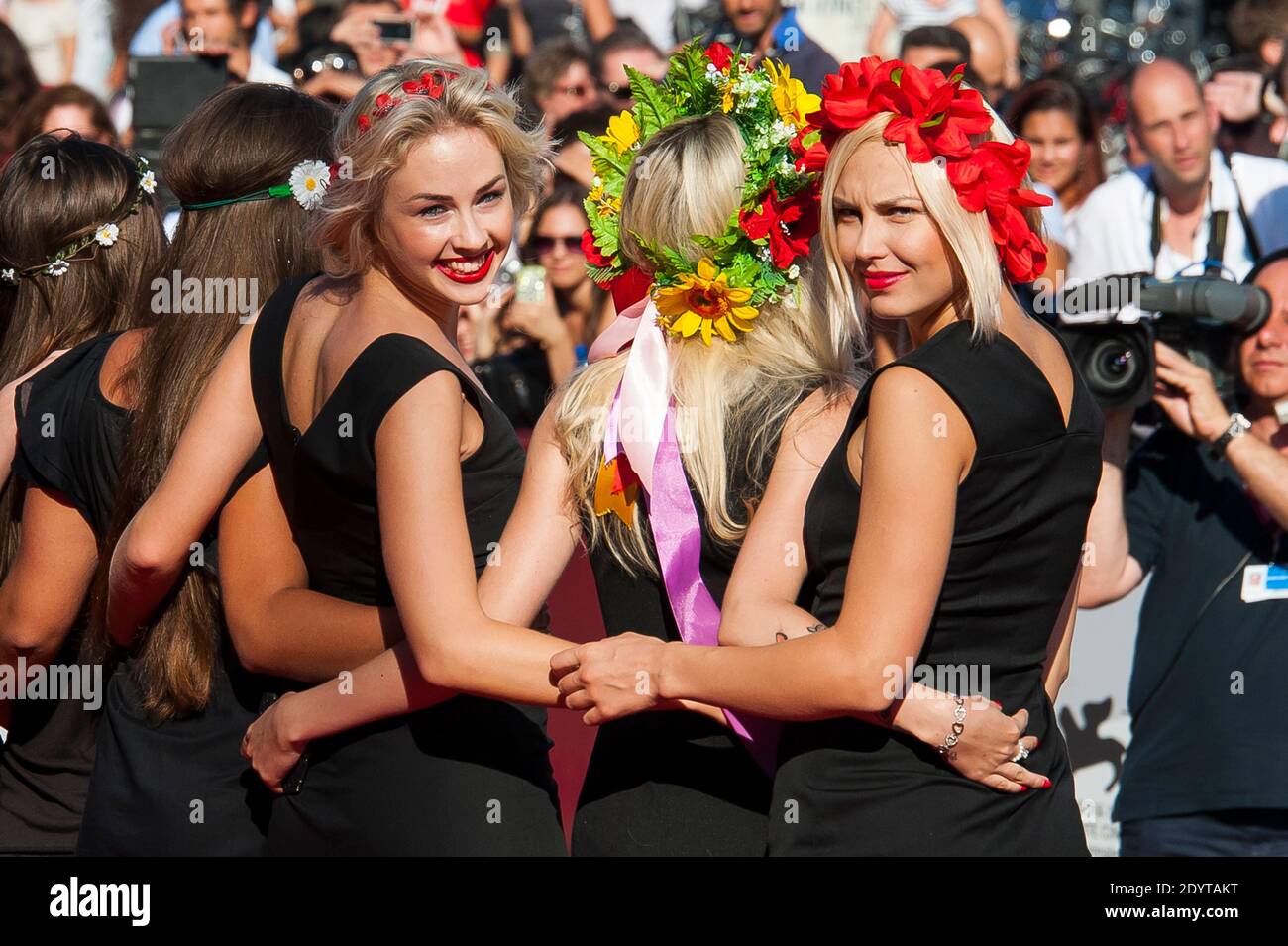 Femen activists with Director Kitty Green, Inna Shevchenko and Sasha Shevchenko attending 'Sacro ...