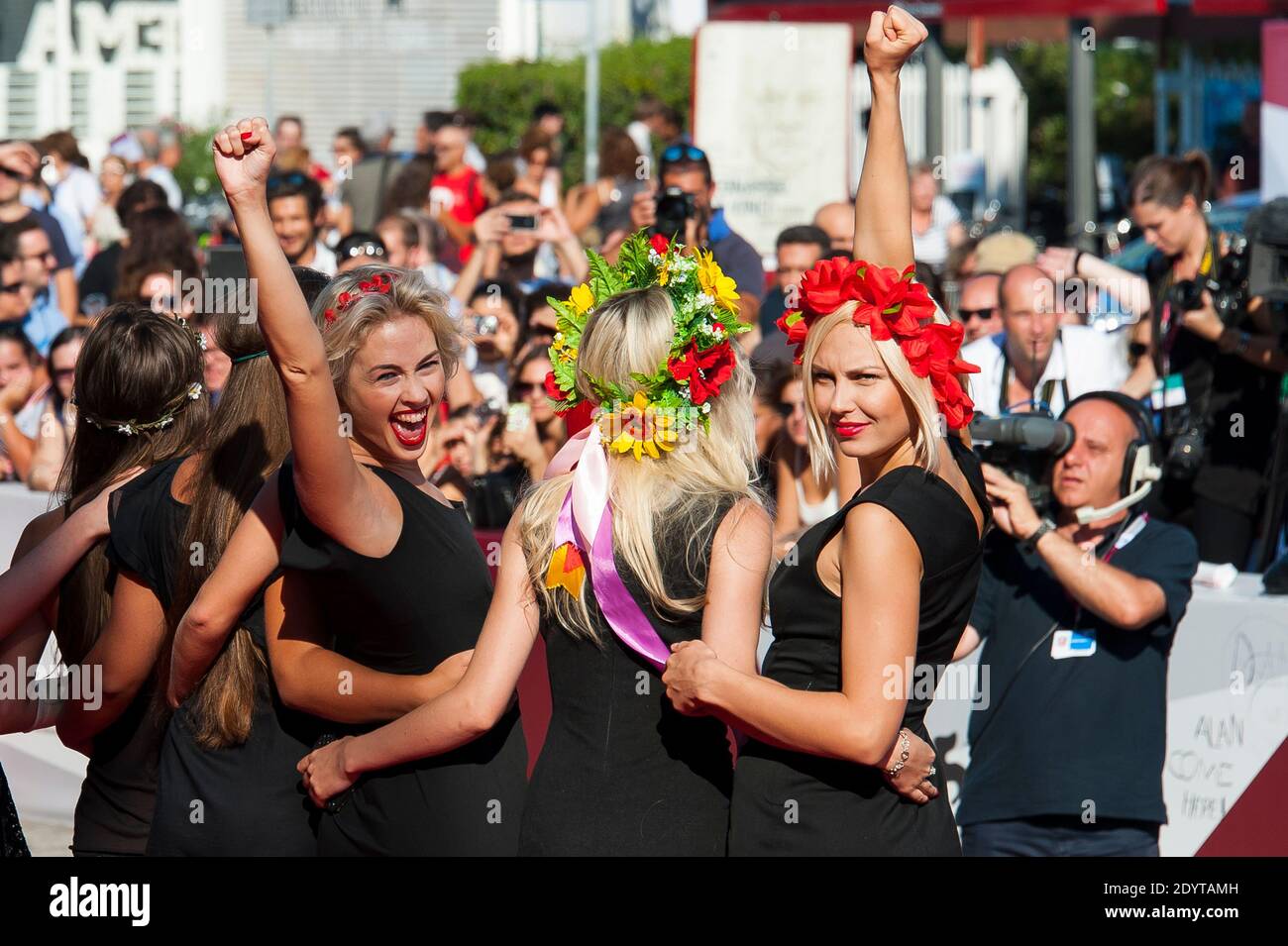 Femen activists with Director Kitty Green, Inna Shevchenko and Sasha Shevchenko attending 'Sacro ...