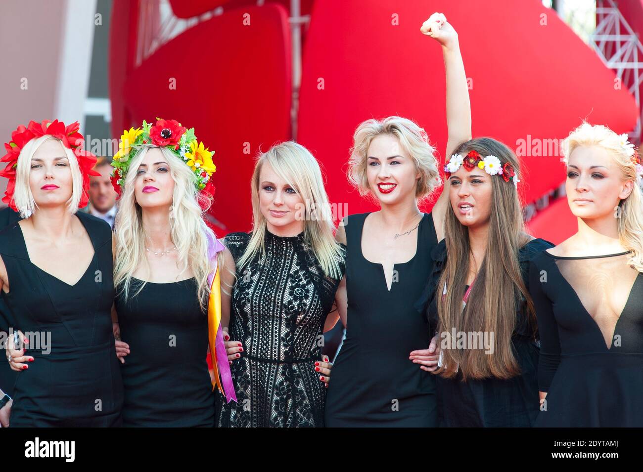 Femen activists with Director Kitty Green, Inna Shevchenko and Sasha Shevchenko attending 'Sacro ...