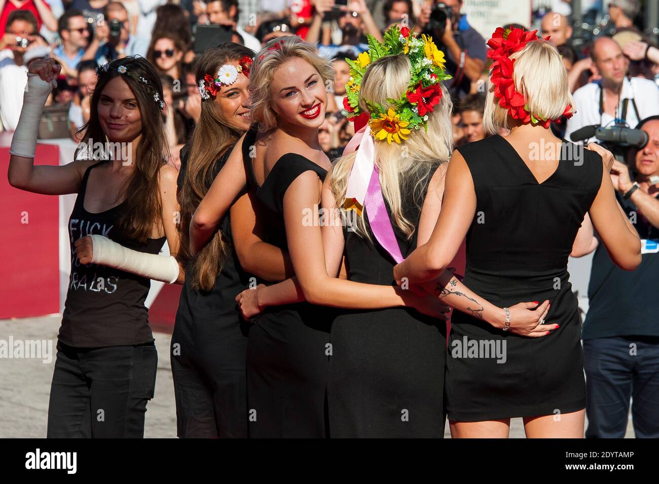Femen activists with Director Kitty Green, Inna Shevchenko and Sasha Shevchenko attending 'Sacro ...
