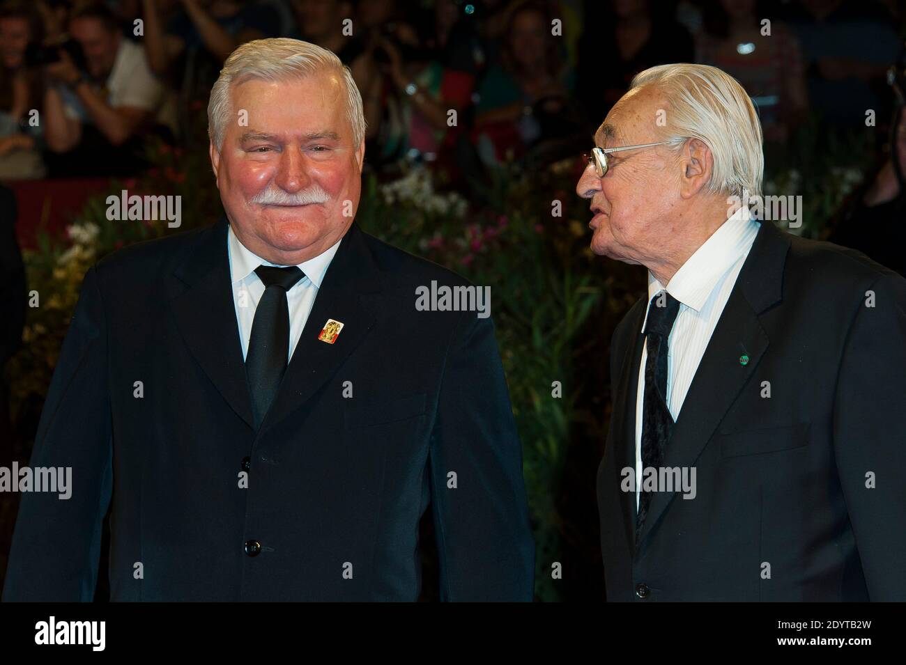 Lech Walesa and director Andrzej Wajda attending the premiere for the ...