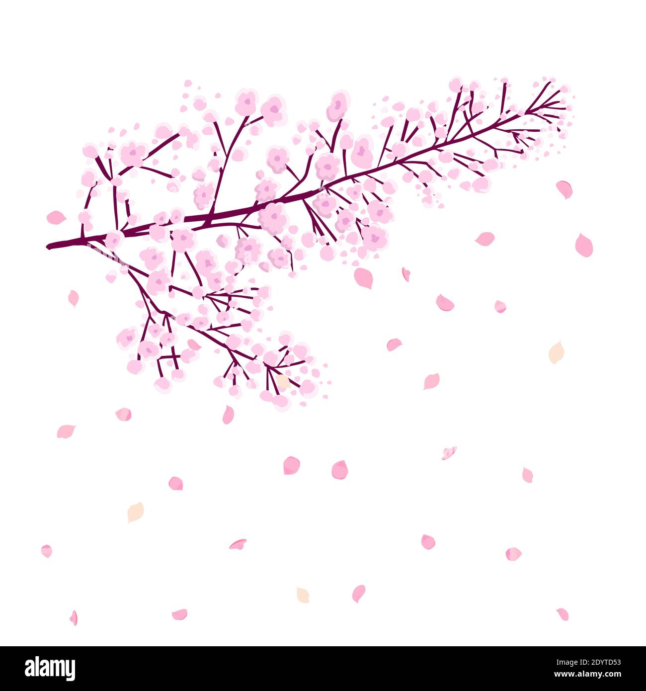 A branch of sakura with falling petals. Vector illustration Stock ...