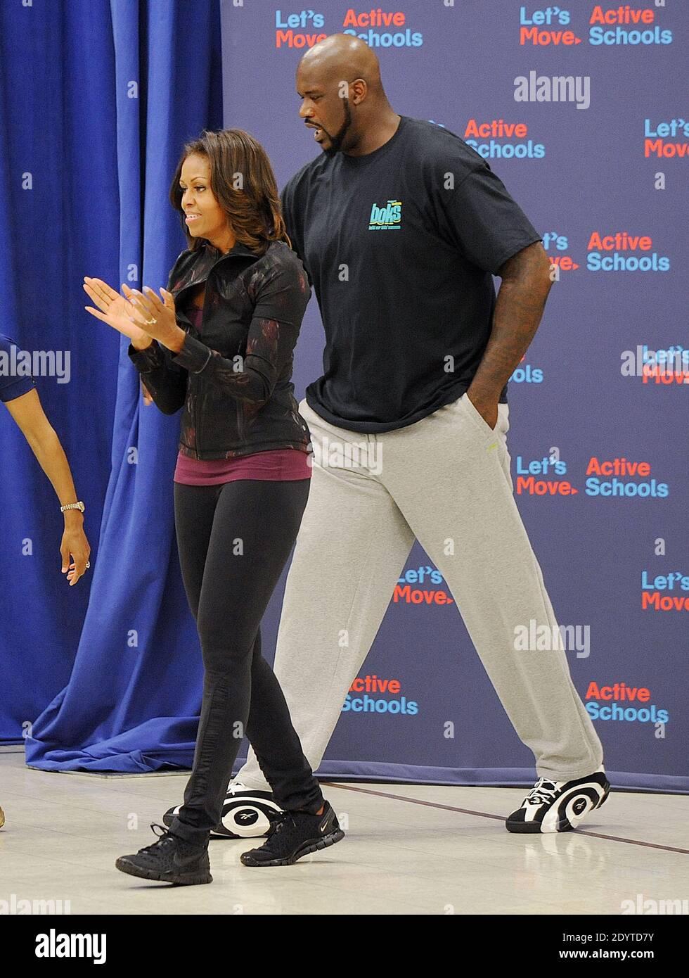 First Lady Michelle Obama and Shaquille O'Neal participate in a ...