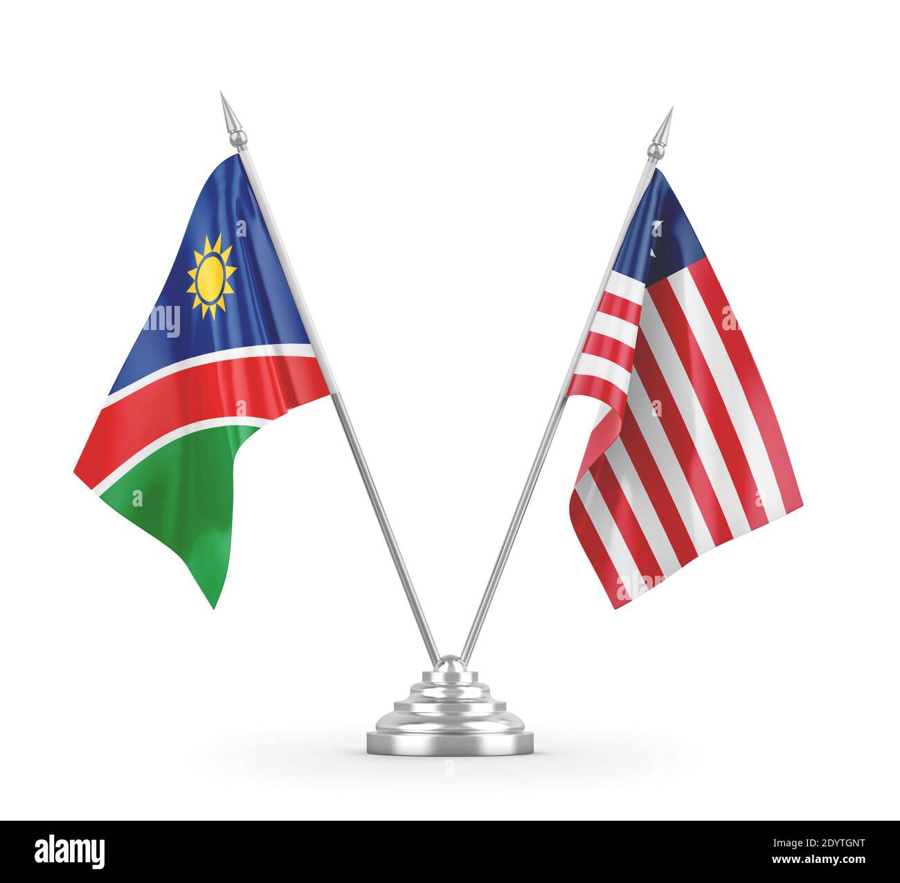 Liberia and Namibia table flags isolated on white 3D rendering Stock ...