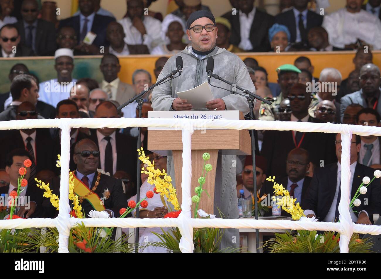 King of Morocco Mohamed VI delivers a speech at March 26 Stadium as ...