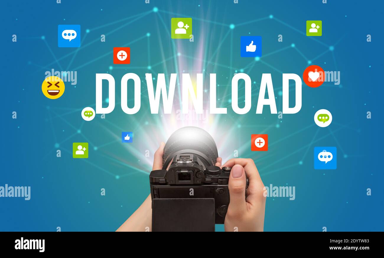 Using camera to capture social media content with DOWNLOAD inscription ...