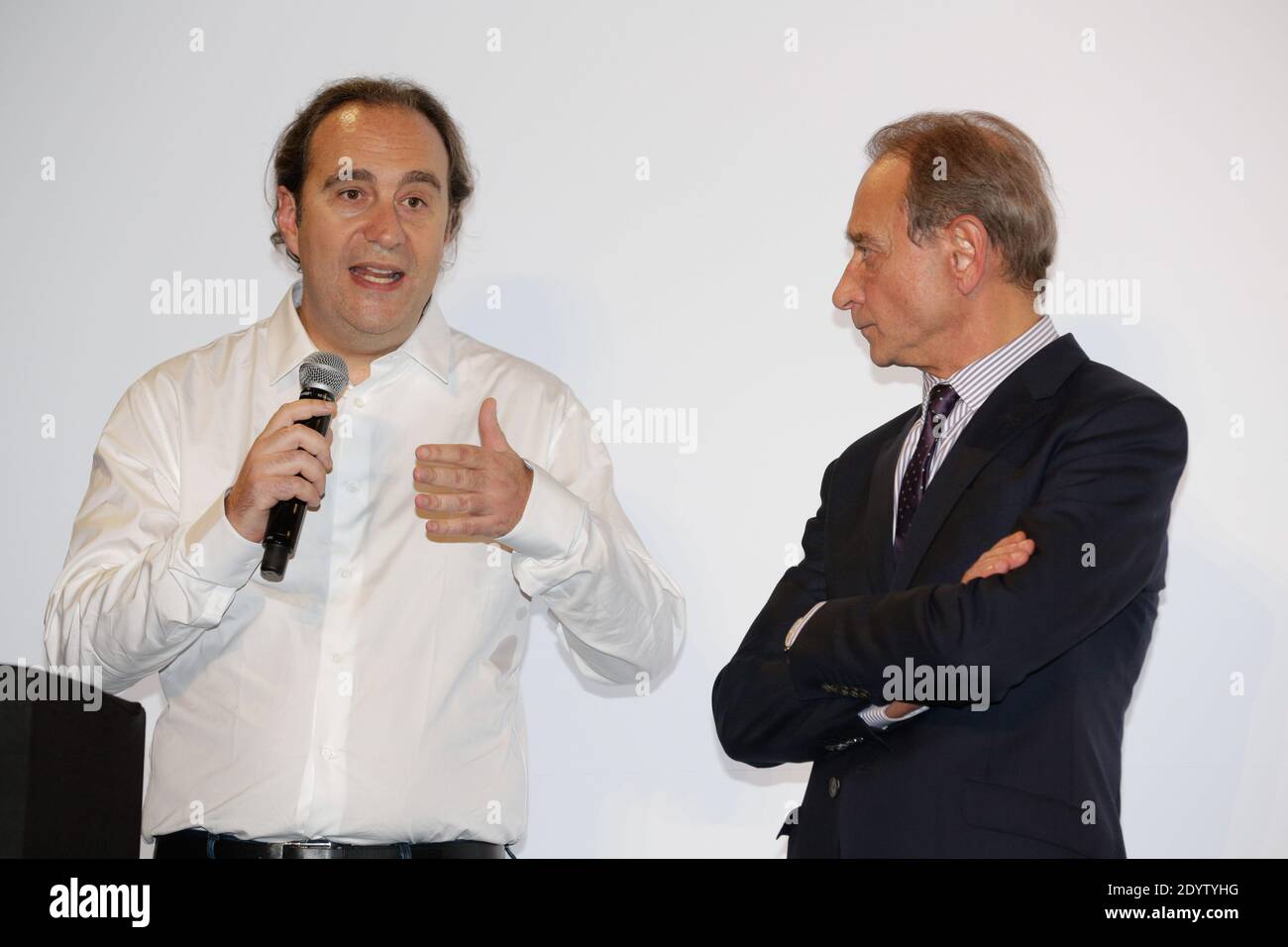 Xavier Niel, Bertrand Delanoe attending the press conference at the ...
