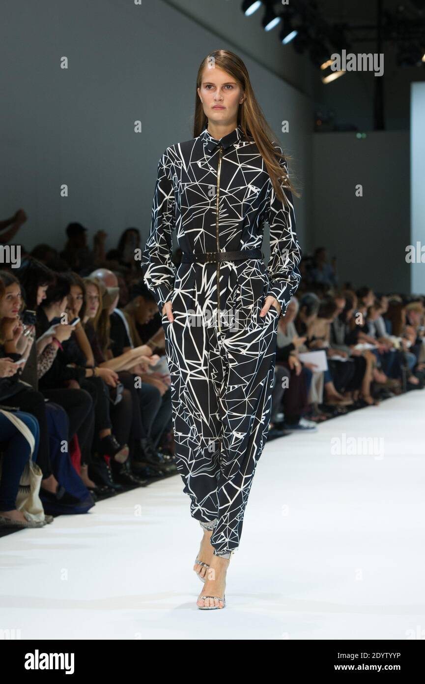 A model displays a creation by designer Marcel Marongiu for Guy Laroche ...