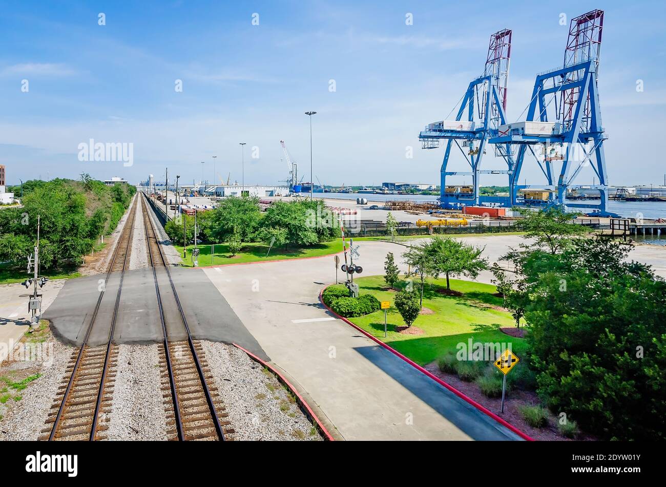 A railroad track carries freight from the Alabama State Docks at the ...