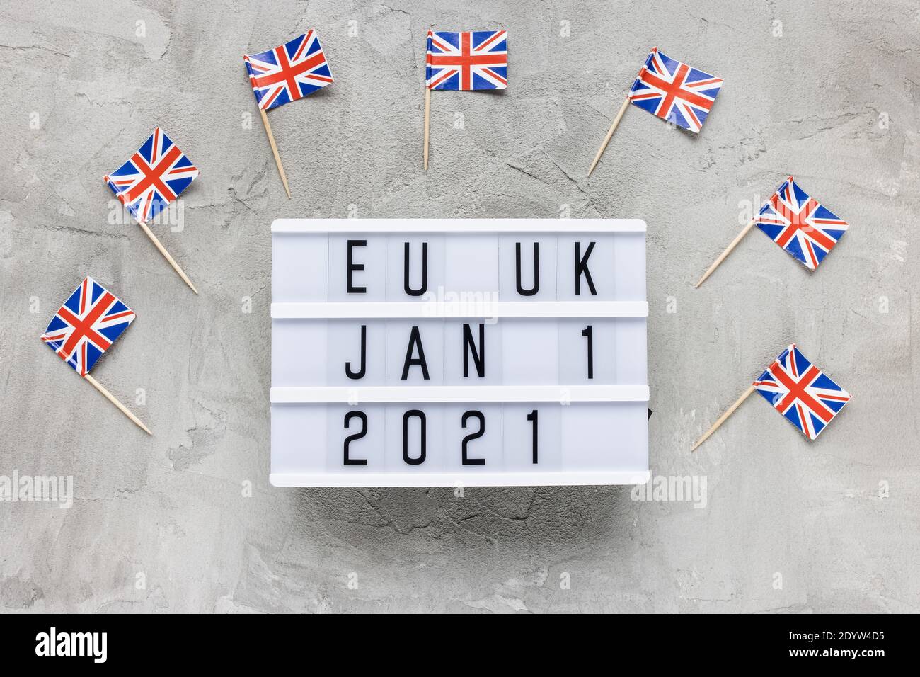 UK flags and text EU UK January 1 2021 Stock Photo - Alamy